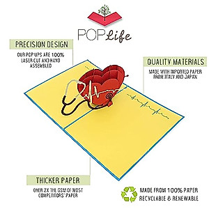 PopLife Healthcare Heart 3D Pop Up Card, For Doctors, Nurses, EMTs, Essential Medical Staff - Hospital Thank You Note - Pop Up Valentines Card - Anniversary Pop Up Mother's Day Card, Happy Birthday