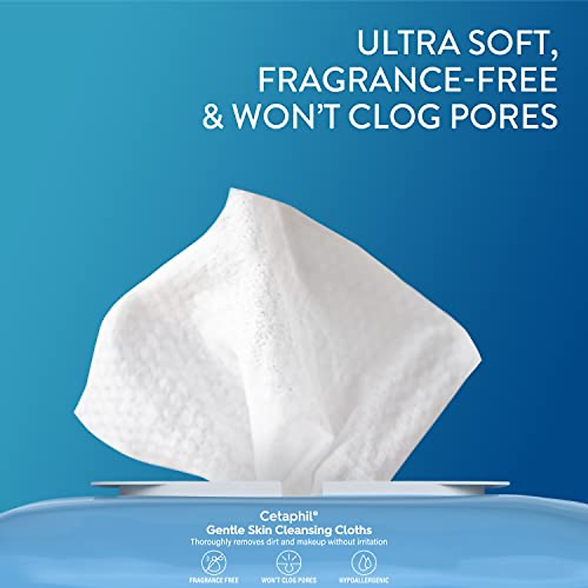 Cetaphil Face and Body Wipes, Gentle Skin Cleansing Cloths, 50 Count, Twin Pack, for Dry, Sensitive Skin, Flip Top Closure, Great for the Gym,Travel, in the Car, Hypoallergenic, Fragrance Free