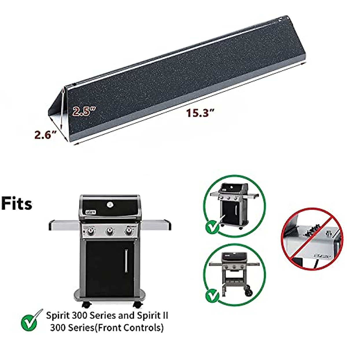 QuliMetal 7636 15.3“ Flavorizer Bars and 7639 Cooking Grates for Weber Spirit I and II 300 Series Grills with Front Controls