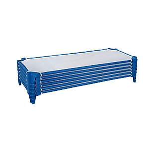 Wood Designs Stackable Daycare Cots for Toddlers, 40", Blue, Ready-to-Assemble, with Cot Sheets, 87830 [Set of 6]