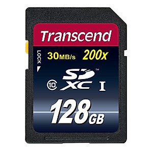 Transcend 128GB SDXC Class 10 Flash Memory Card Up to 30MB/s (TS128GSDXC10)