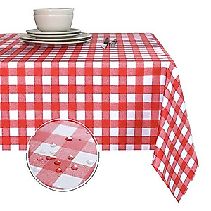 Obstal 100% Waterproof PVC Table Cloth, Oil-Proof Spill-Proof Vinyl Rectangle Tablecloth, Wipeable Table Cover for Outdoor and Indoor Use, 54x78 Inch, Red and White Checkered Pattern