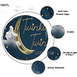Aumeko Twinkle Little Star Baby Shower Backdrop Galaxy Sky Stars Navy Blue Baby Shower Gender Reveal Background Gold Starry Over The Moon Clouds Banner Cake Table Decoration
