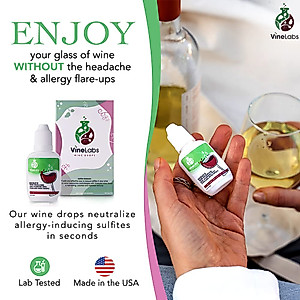 VineLabs Sulfite Removing Wine Drops, Odorless and Tasteless Purifier for Red and White Wines, Natural Headache Reducer, Made in the USA