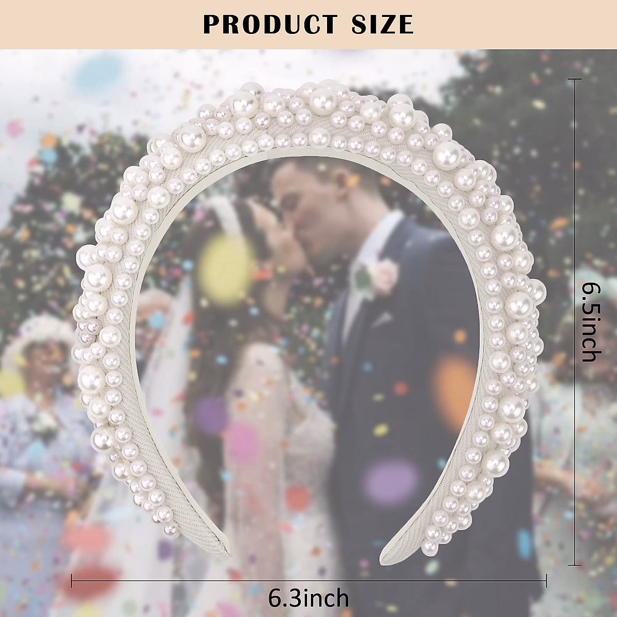 Hapdoo White Pearl Headbands for Women Girls, Cute Puffy Padded Headband with Faux Pearl for Wedding Bride Fashion, Wide Thick Beaded Bling Hairbands Hair Hoop Accessories for Birthday