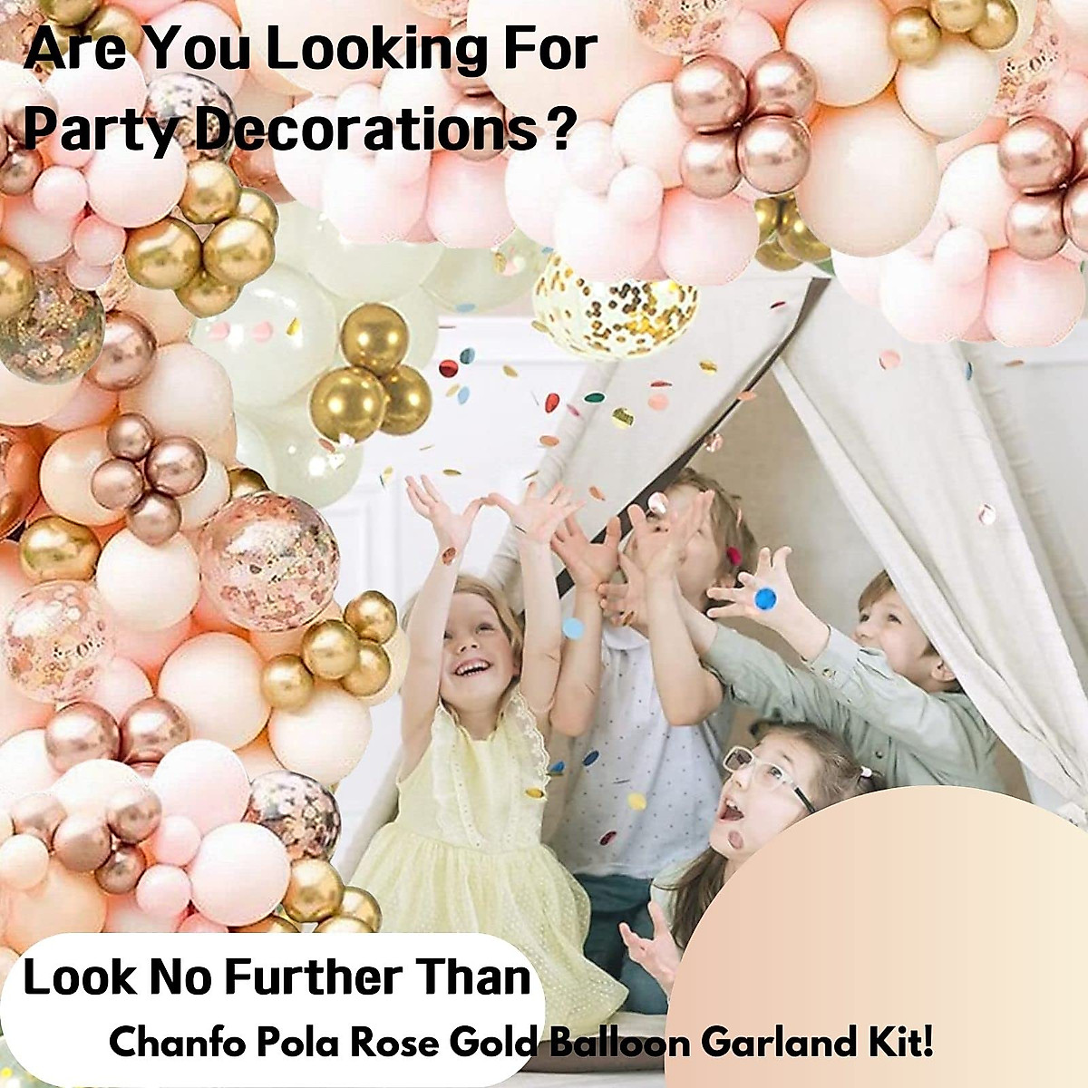 Chanfo Pola 142pcs Rose Gold Balloon Arch Kit Macaron Orange Balloon Garland, 18"12"10"5" Metallic Rose Gold, Gold Balloons, Rose Gold Confetti Balloon with 4D Globos for Nice Party Decorations