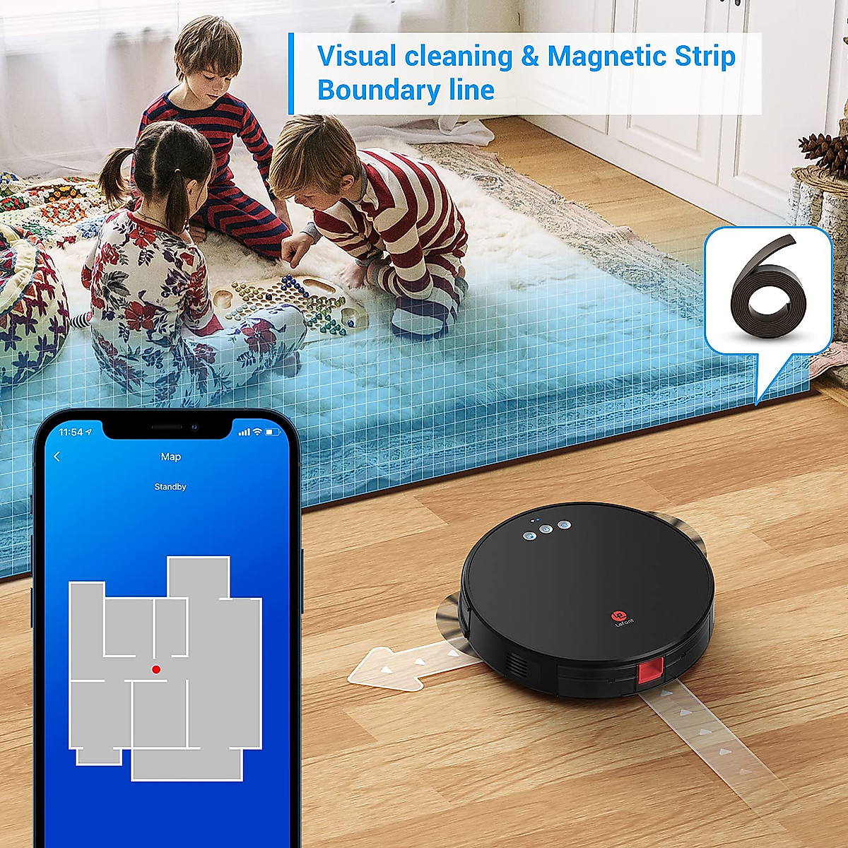 Lefant Robot Vacuum and Mop, Robotic Vacuum Cleaner with 3200Pa Suction, Smart Navigation, 150 Mins Runtime, Works with Alexa and Google Assistant, Self-Charging, Ideal for Pet Hair,Floor,Carpet（U180）