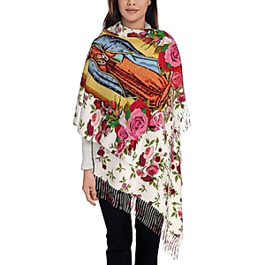 Puurbol Virgen de Guadalupe Women Blanket Scarf Shawls Virgin Mary Catholic Rose