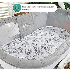 TansyPanda Bassinet Sheets for Halo Bassinest Swivel, Flex, Glide, Premiere and Luxe Series Sleeper, Pack of 3, 33 X 17 Inch, Ultra Soft, Snug Fit, Unisex Boys Girls, Gray White (Ocean Fish Theme)