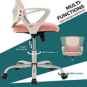 Home Office Desk Chair Ergonomic Computer Chair Modern Height Adjustable Swivel Chair Mesh Chair with Fixed Armrests/Lumbar Support, Pink