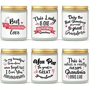 Spiareal 6 Pcs Best Grandma Ever Gifts Grandparents Birthday Day from Grandson Granddaughter 7oz Scented Jar Candles Natural Mineral Wax for Women Christmas Thanksgiving (White, Grandma)