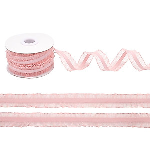 FINGERINSPIRE 10 Yards Double Ruffle Lace Trim Pink 3/4 inch Wide Ruffle Stretch Elastic Edging Trim Pleated Fabric Lace Ribbon for DIY Dress Headwear Decoration and Gift Wrapping