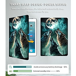 Case for Microsoft Surface Pro 7 Plus/Pro 7/Pro 6/Pro 5/Pro 4/Pro LTE 12.3 Inch PU Leather Slim Multiple Angles Stand Smart Cover with Auto Wake/Sleep, Cool Wolves Howling at The Moon