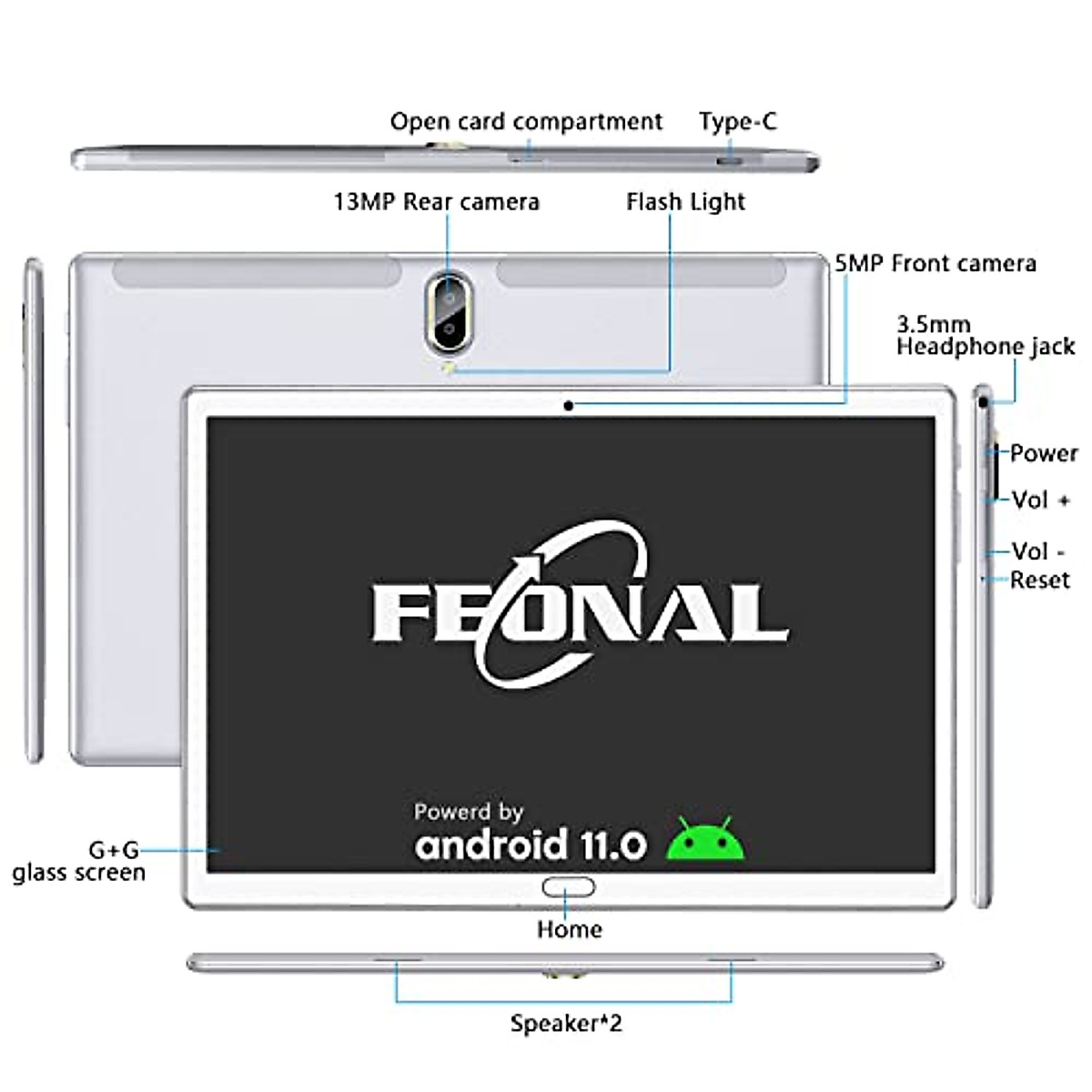 Tablet 10.1 inch Android 11.0 Tablet, 64GB ROM + 4GB RAM Octa-Core Processor 4G Phone Call Tablet, 1080P FHD IPS, 13MP Camera, 128GB Expand Support, Dual SIM Slot | WiFi | GPS | Bluetooth (Silver)