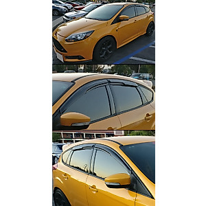 3D Style Smoke Tinted Window Visor Shade Rain Guard Compatible with 2009-2018 Ford Focus 4 Door Hatchback ST