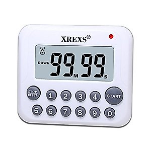 XREXS Digital Kitchen Timer Magnetic Countdown Up Cooking Timer Clock with Magnet Back and Clip, Loud Alarm, Large Display Minutes and Seconds Directly Input-White (2 Battery Included) (DC-12)