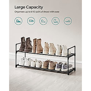 SONGMICS Shoe Rack, 2 Tier Shoe Organizer, Metal Shoe Storage Shelf for 10 Pairs of Shoes, Easy to Assemble, Entryway, Black ULSA12BK