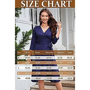 yasingoo Women's V-Neck Wrap Dress 2023 Fall Fashion 3/4 Sleeve Tie Waist Midi Flowy Ruffle Hem Mixi Boho Dresses Dark Blue,Medium