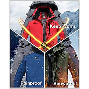 Keevoom Men's Waterproof Ski Jacket Winter Warm Snow Coat Windproof Mountain Raincoat Snowboarding Hooded Jackets for Mens (Black,M)