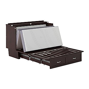 AFI, Chelsea Mid-Century Modern Queen Solid Wood Murphy Bed Chest with Mattress in Espresso