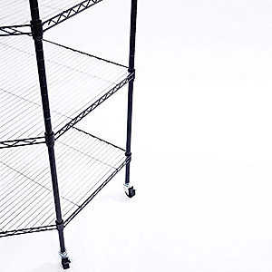 lapday 6 Tiers Corner Shelf, Adjustable Metal Free Standing Wire Shelving Unit Corner Storage Rack with Wheels for Living Room, Bathroom, Kitchen, 27" L x 27" W x 71" H (Black)