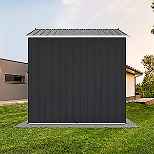 FRANSOUL 6FT x 8FT Outdoor Storage Shed, Metal Tool Shed with Lockable Door, Shutter Vents, Anti-Corrosion Waterproof Pent Roof Storage Utility Garden Shed House for Backyard Patio Lawn, Dark Grey