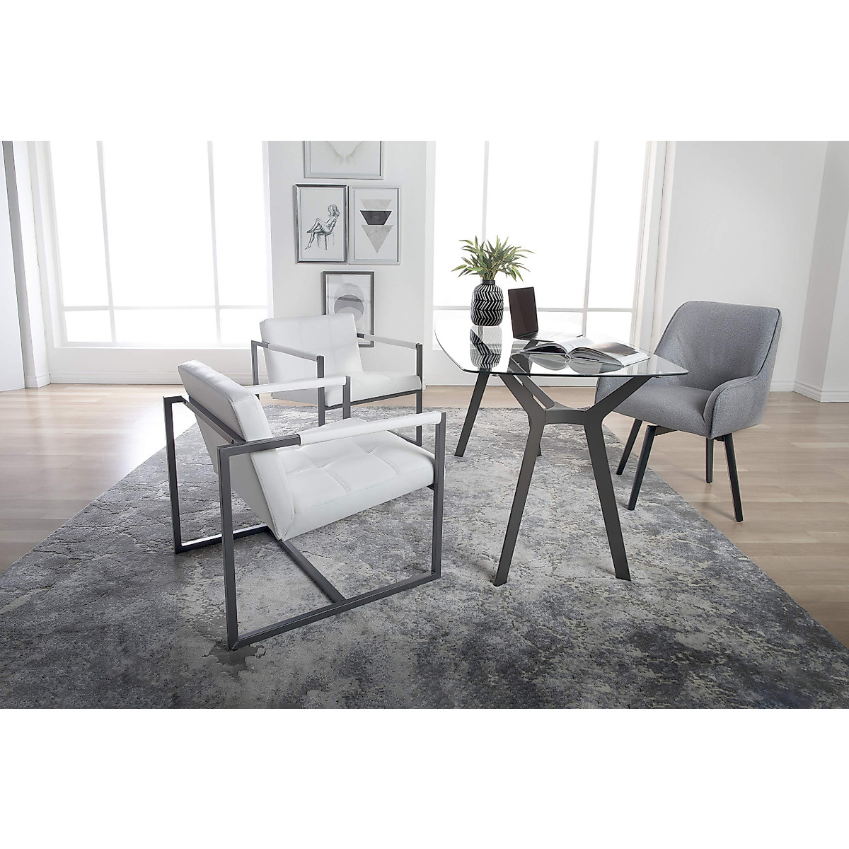 Studio Designs Home Contemporary Spire Luxe Swivel, Rotating, Upholstered, Accent Dining Arms and Metal Legs in Heather Gray Home-Office-Desk-Chairs, 25.5" W x 24" D x 35.5" H