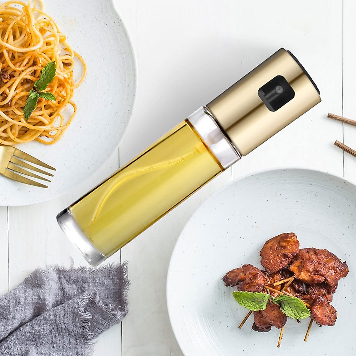 Oil Sprayer for Cooking, Glass Olive Oil Sprayer Mister, Olive Oil Spritzer, Prevenrt Slipping Olive Oil Spray Bottle for Kitchen, Air Fryer, Salad, Baking, Grilling, Rose Gold