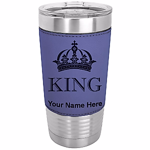 LaserGram 20oz Vacuum Insulated Tumbler Mug, King Crown, Personalized Engraving Included (Faux Leather, Dark Purple)