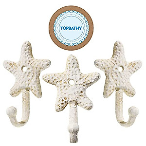 Decorative Wall Hooks 3pcs Wall Hooks Sea Star Shape Wall Mounted Decorative Hooks Coat Clothes Hooks Key Hat Hooks towel Robe Hooks Wall Hangers nautical beach coastal wall decorations ornaments