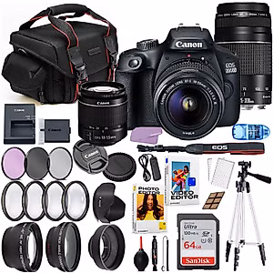 Canon EOS 2000D DSLR Camera with 18-55mm & 75-300mm Lens Bundle + Commander Optics Accessories Pro Package Including Filters, Telephoto & Wide Lenses + 64GB Memory, Software Package & More (Renewed)