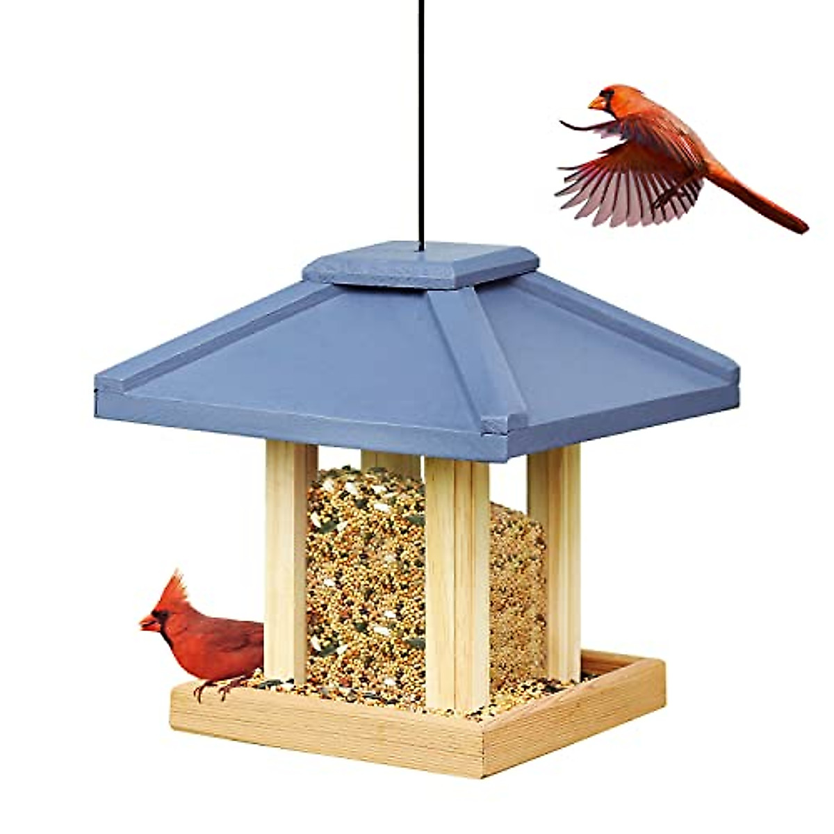 Cedar Alpha Cedar Wooden Gazebo Bird Feeder, Pavillion Style Wild Bird Feeder for Outside, Pavillion Design, Grey Roof UVcoating, 2.6 lbs Capacity.