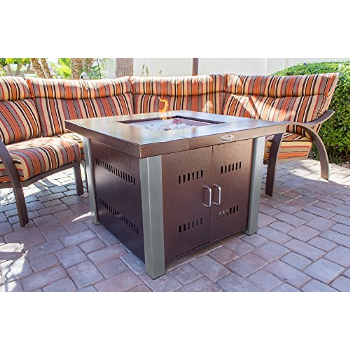 Hiland GS-F-PCSS 40,000 BT Propane Fire Pit, Large, Two Toned Hammered Bronze