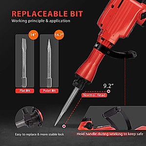 VIVOHOME 2200W 400 RPM Electric Demolition Jack Hammer Heavy Duty Concrete Breaker Drills Kit with Carrying Case Gloves Goggle and Removal tools Red
