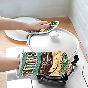 FCZ Oven Mitts and Pot Holders Kitchen Gloves Non Slip Oven Mitts and Hot Pads BBQ Gloves Oven Mitts and Hot Pads for Kitchen Cooking Baking Grilling Vintage Classic Race Car Green