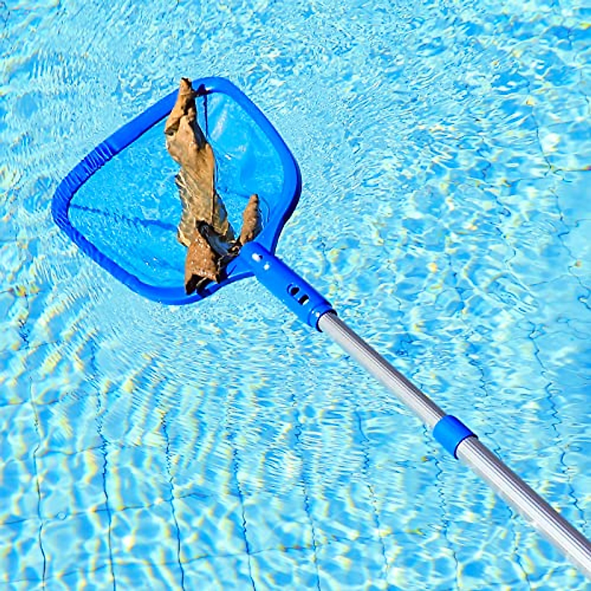 Pool Skimmer - Pool Net with 3 Section Pole, 10.2" x 48", Pool Skimmer Net with Fine Mesh Net, Telescopic Aluminum Pole, Plastic Frame, Ultra-fine Pool Skimmer for Ponds, Fish Tank, Hot Tub