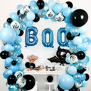 Halloween Baby Shower Decorations for Boy, Halloween Balloon Garland Arch Kit with Ghost-pattern Bats Foil Balloons For Halloween Day Party Decorations Halloween Themed Gender Reveal Party Supplies