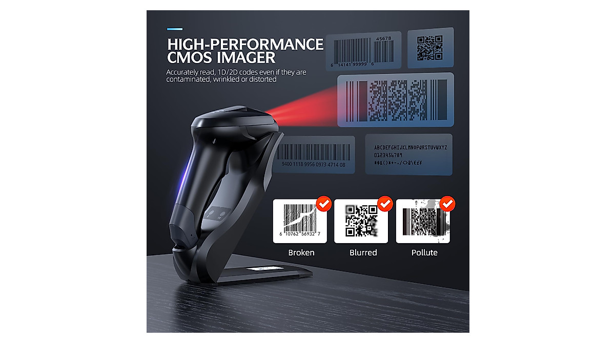 TEEMI Bluetooth 5.0 Barcode Scanner - Long Range Wireless & Fast