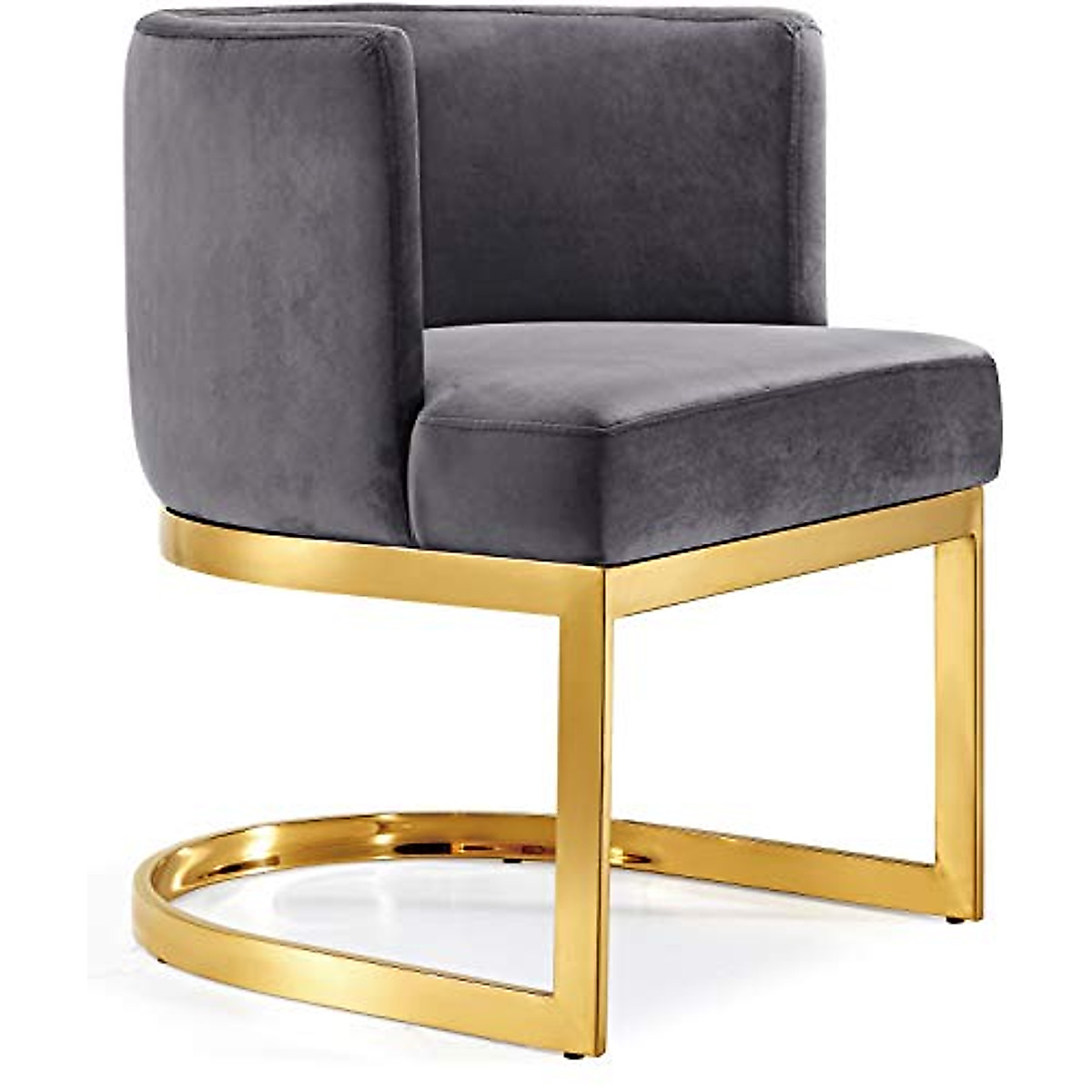Meridian Furniture Gianna Collection Modern | Contemporary Velvet Upholstered Dining Chair with Polished Gold Metal Frame, 24" W x 22" D x 29.5" H, Grey