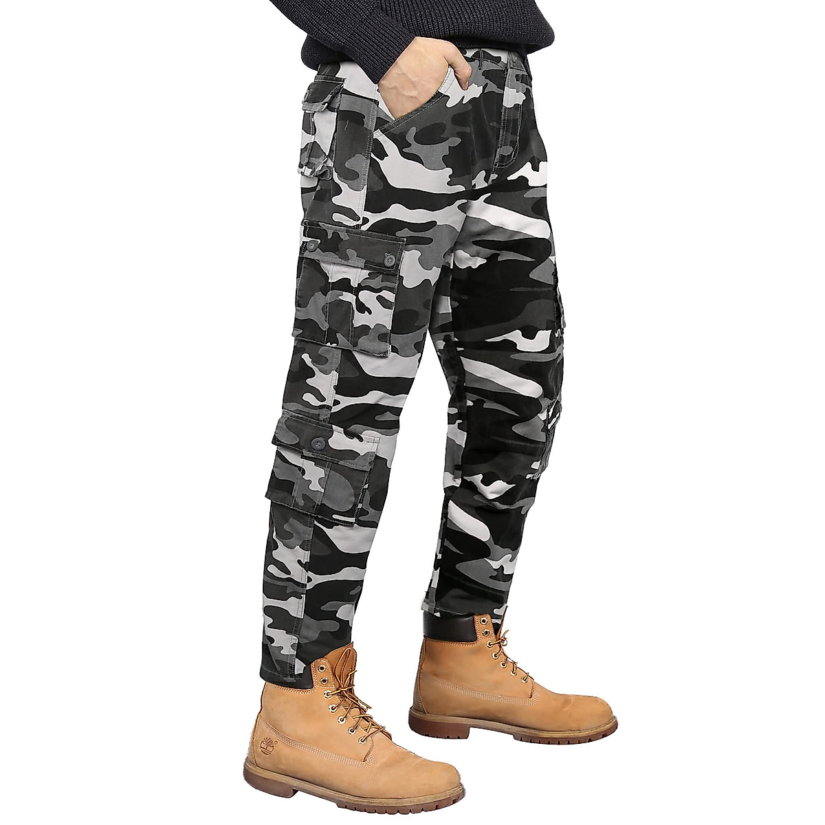 BOJIN Men's Cargo Pants Casual Military Army Camo Relaxed Fit Cotton Combat Camouflage Cargo Work Pants with 8 Pockets(CK026)- Camo Grey 38