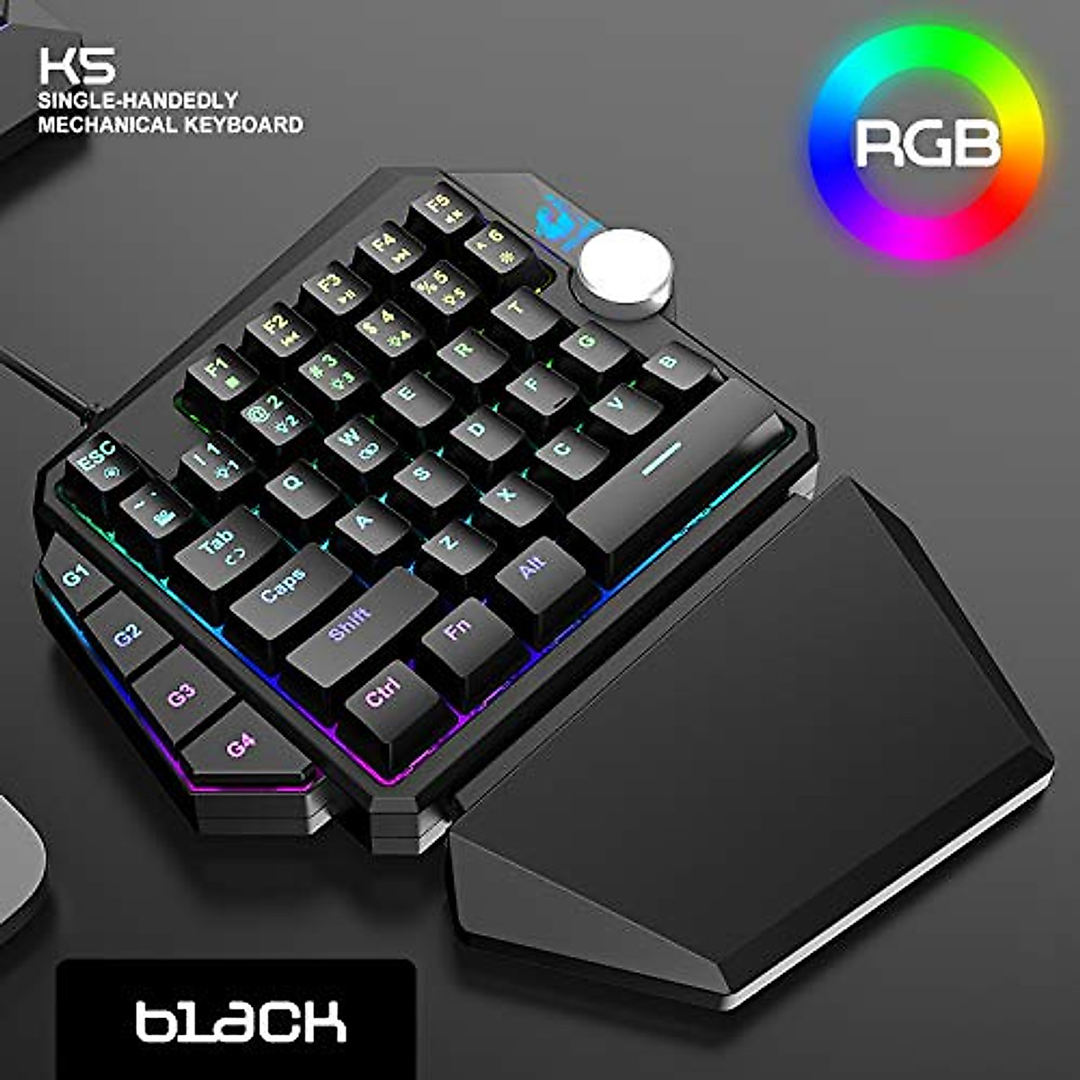 FELICON RGB Gaming Half Keyboard with Detachable Wrist Rest, 39 Programmable Keys Multimedia Knob Professional Rainbow Backlight Mechanical Gaming Keypad Compatible with PC/Xbox/PS4
