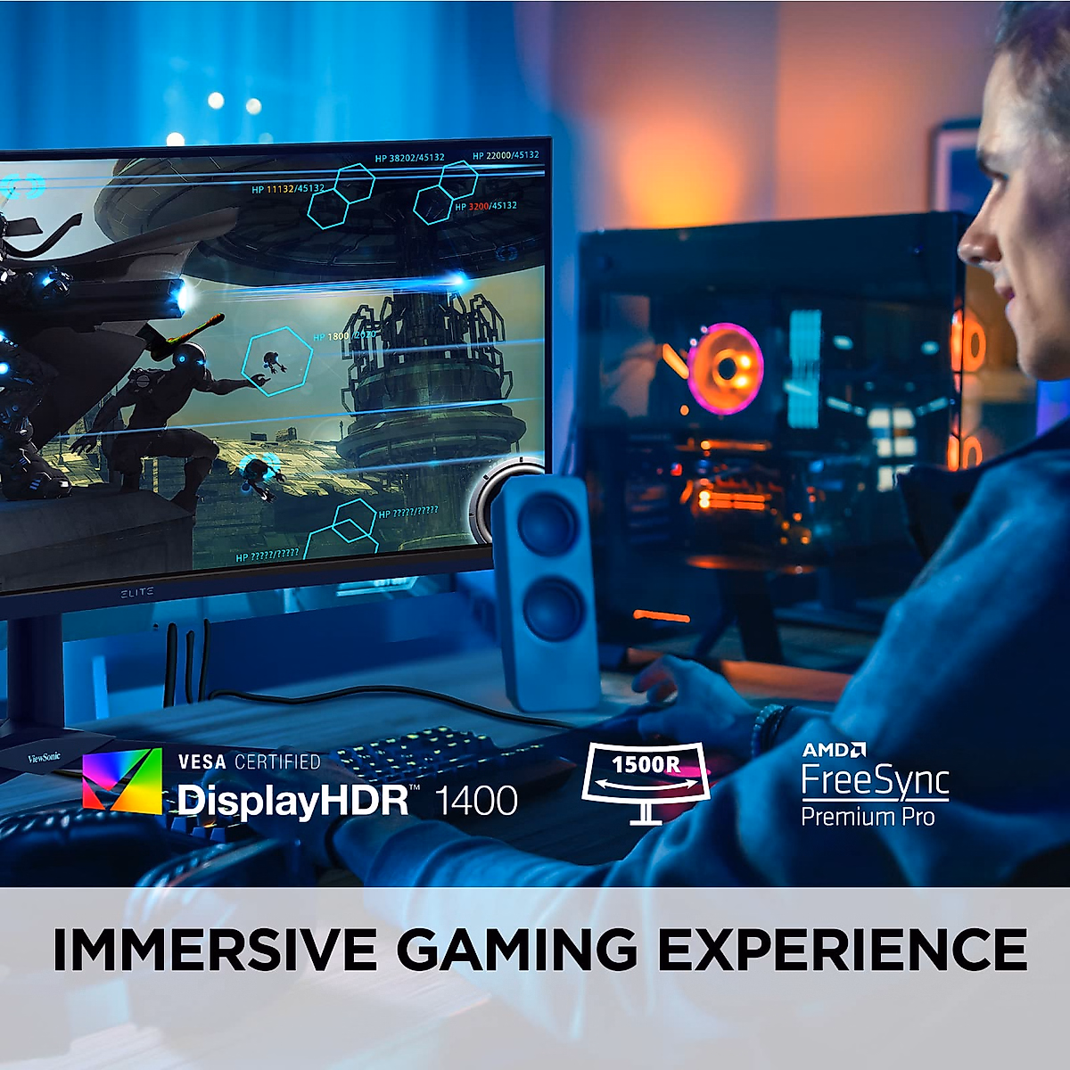 ViewSonic XG341C-2K 34 Inch 1440p 21:9 Curved Gaming Monitor 1ms, 200Hz, FreeSync Premium Pro, Mini LED, HDMI 2.1, USB C, HDR1400