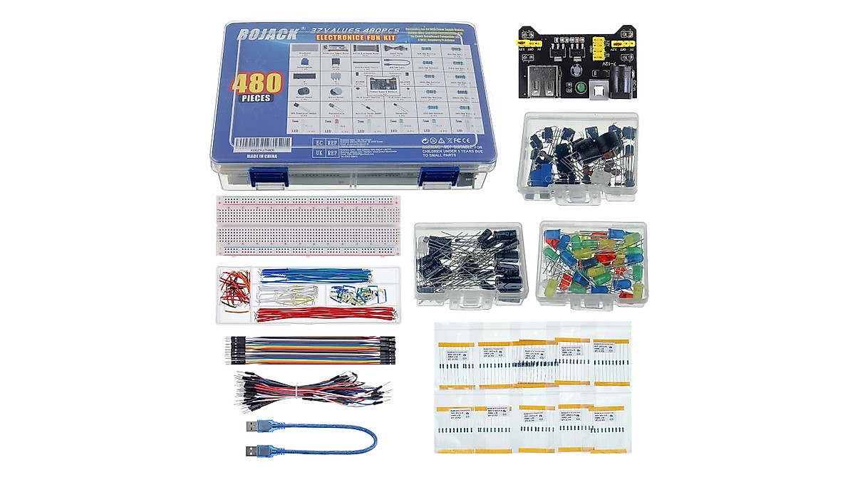 BOJACK 37 Values 480 Pcs Electronics Component Fun Kit with Power ...