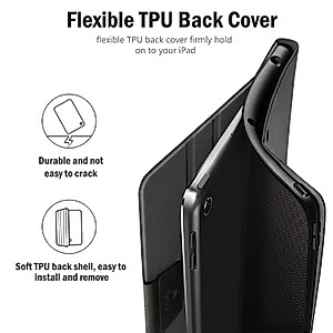 Antbox Case for iPad 9th Generation/iPad 8th Generation with Pencil Holder Vegan Leather Smart Cover for iPad 10.2'' 9th/8th/7th Gen (Black)