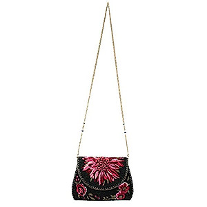 Mary Frances Pretty in Pink Beaded Floral Crossbody Clutch Handbag, Black