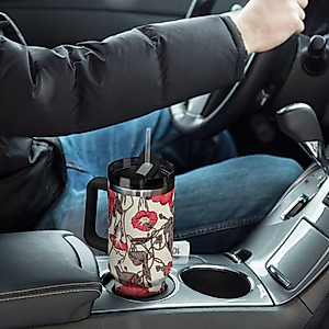 Yasala Car Tumbler with Handle Trumpet Flower Red Travel Mug Coffee Cup Insulated Beverage Container Mega Cup for Hot Cold Drinking Thermos Water Bottle Cupholder Friendly 40 oz