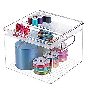 iDesign InterDesign Kitchen Bin with Removable Divided Tray for Food Storage-Clear Fridge Binz 2 Piece, 8 x 8 x 6, Small