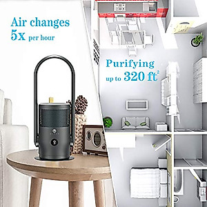 ULTTY Bladeless Tower Fan and Air Purifier in one, 90° Oscillating Bladeless Fan with Remote, Touch, 8H Timer, Floor Fans for Bedroom Whole Room Home Office R021, Black