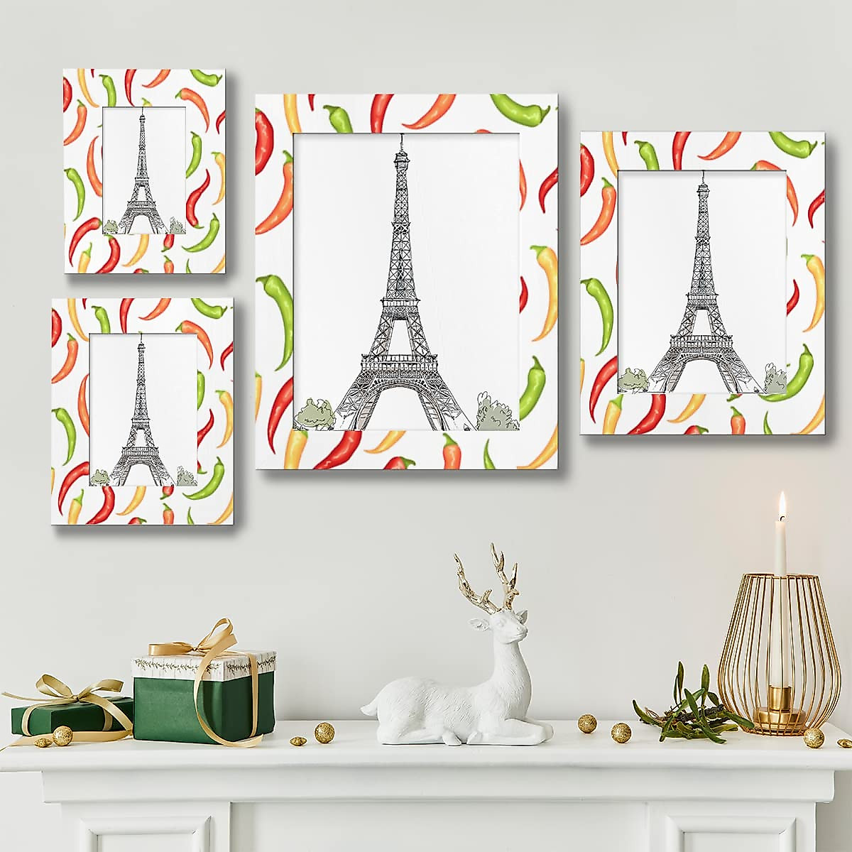 Pardick Colorful Chilli Pepper 8x10 Picture Frame, Red Yellow Green Chilli Wooden Photo Frames for Tabletop and Wall Display, Picture Frame Home Decor