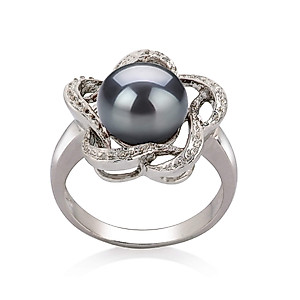 Fiona Black 9-10mm AA Quality Freshwater 925 Sterling Silver Cultured Pearl Ring For Women - Size-7